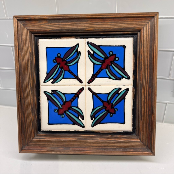Accents | Decorative Dragon Tile Tray Serving Wood Tray With Ceramic ...